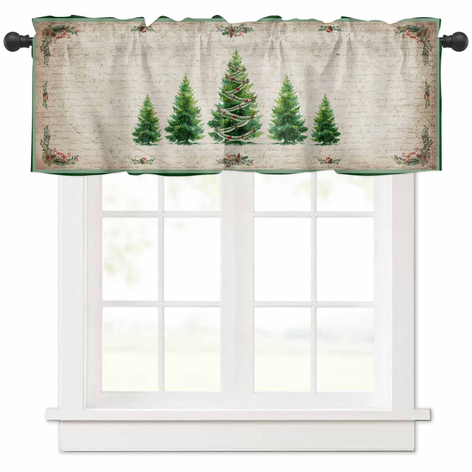 Christmas Trees Valances for Windows, Vintage Green Tree Red Bow Retro ...