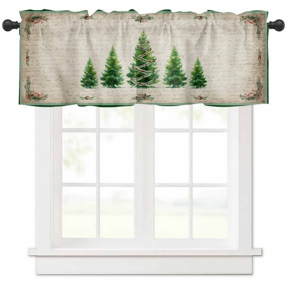 Christmas Trees Valances for Windows, Vintage Green Tree Red Bow Retro ...