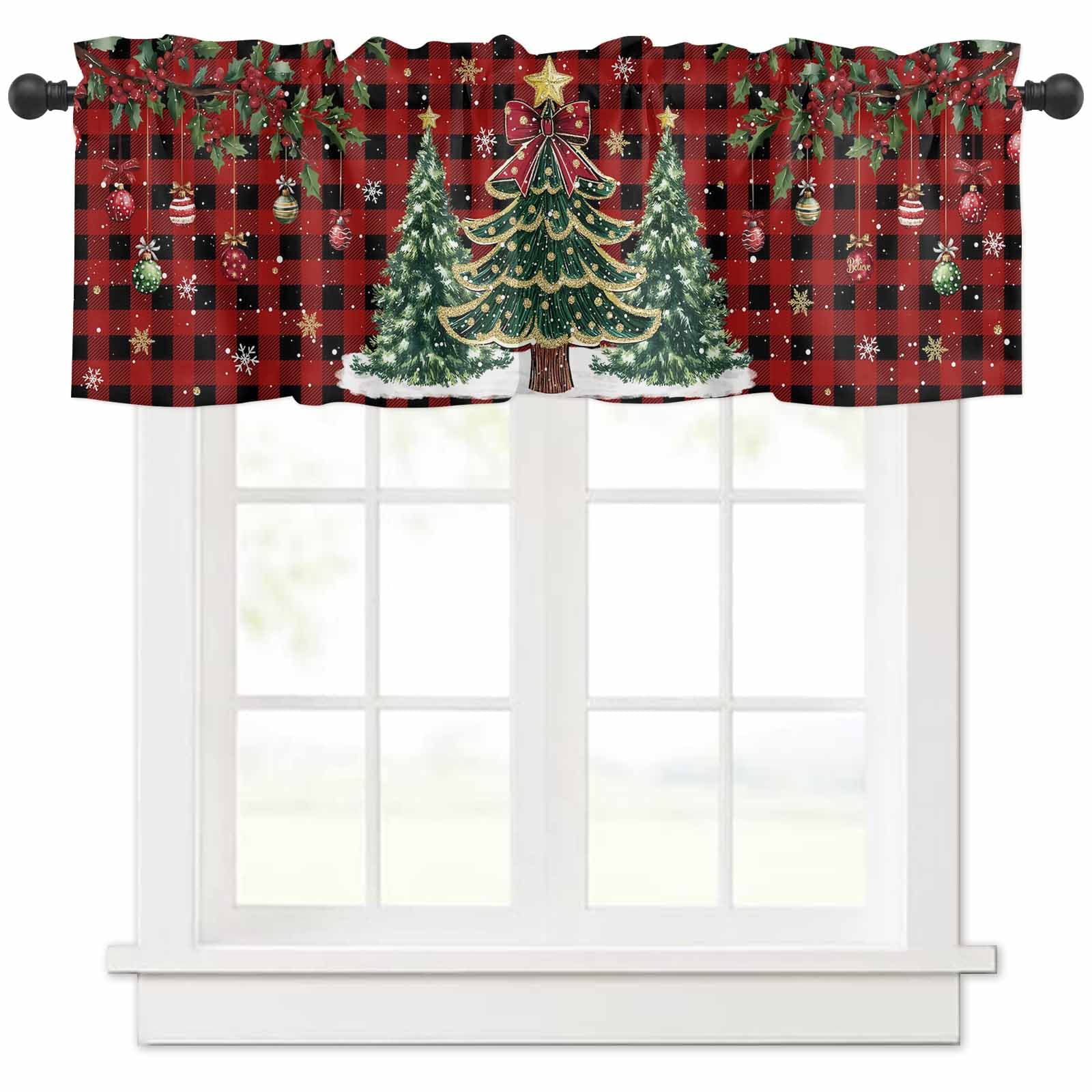 Christmas Trees Valances for Windows, Xmas Trees Balls Berry Winter ...