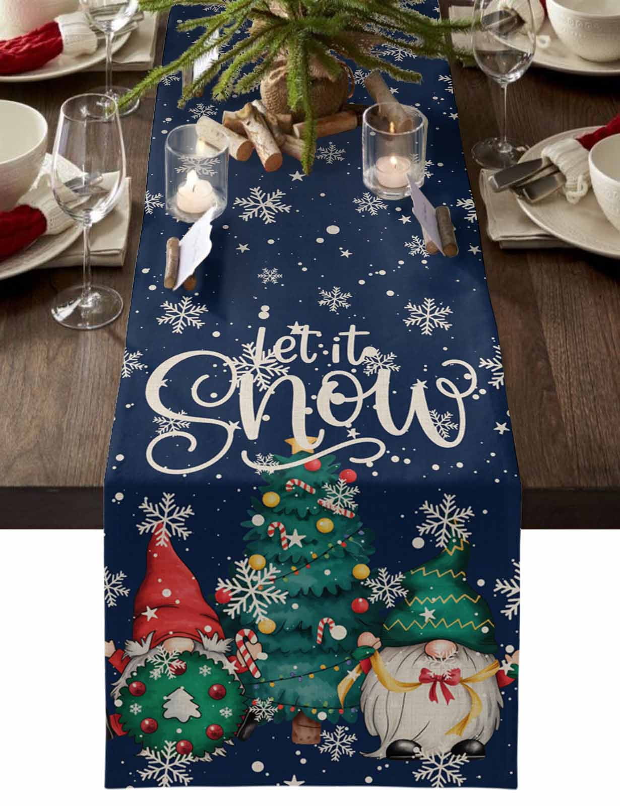 Christmas Trees Winter Cotton Linen Table Runner for Dining Kitchen ...