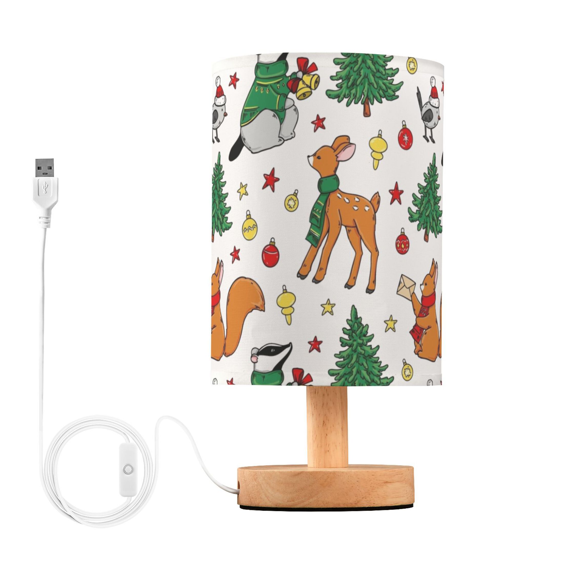 Christmas Trees and Cute Animals Bedside Table Lamp LED Warm Lights ...