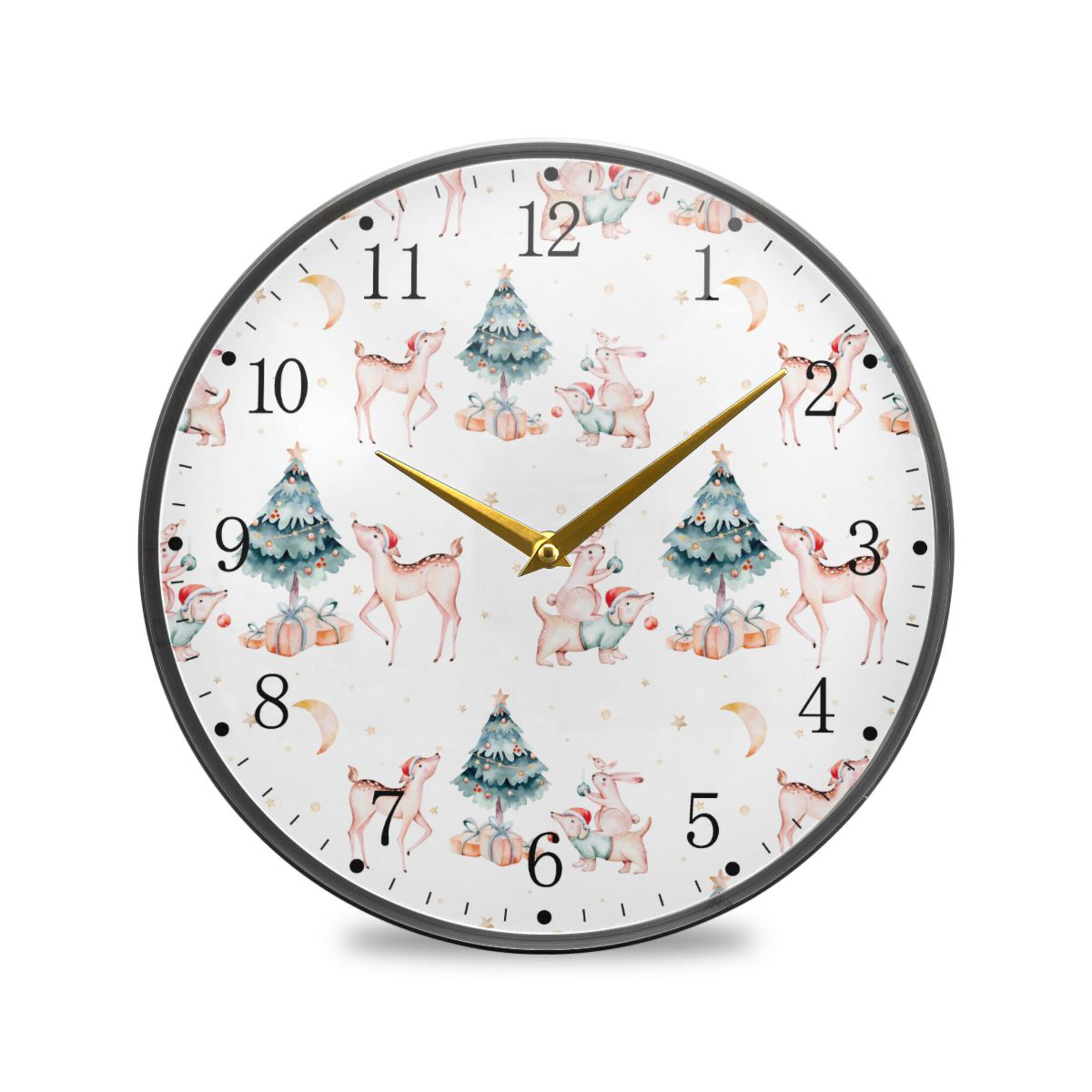 Christmas Trees and Rabbits Acrylic Wall Clocks Quiet Round Clock ...