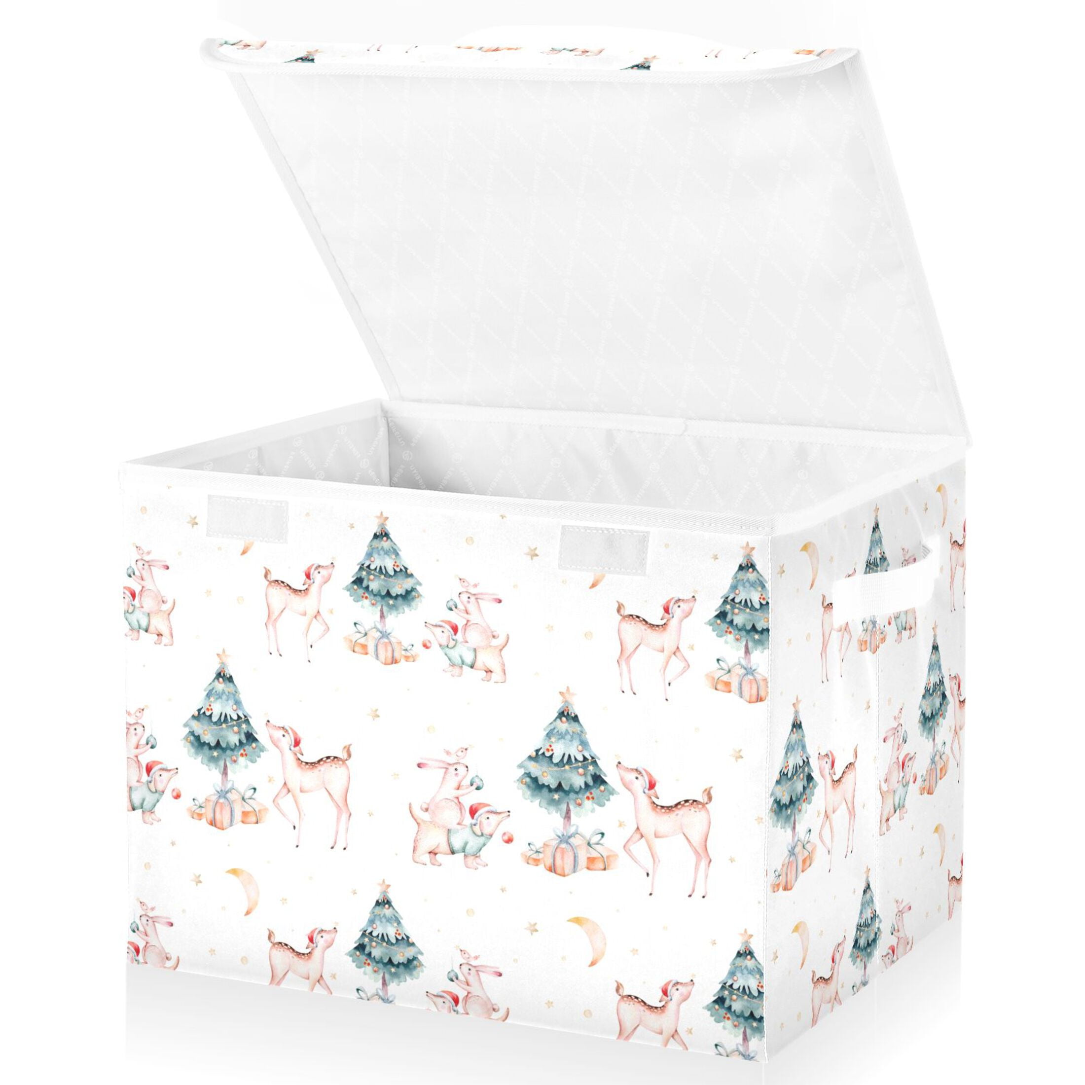 Christmas Trees and Rabbits Large Lidded Bin Foldable Storage Baskets ...