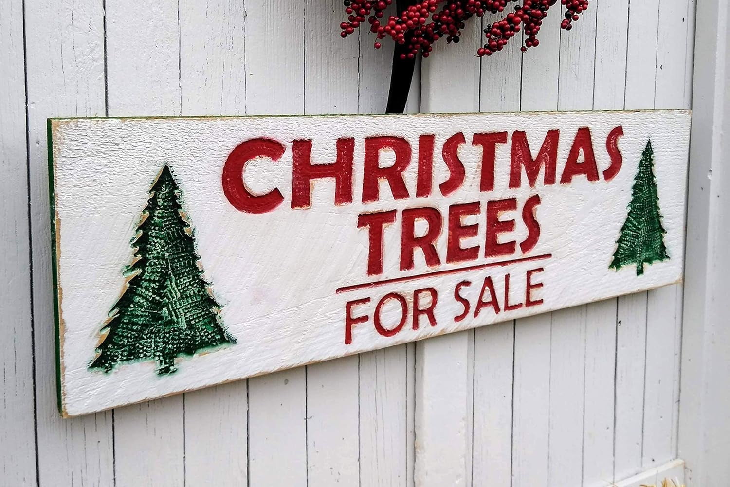 Christmas Trees for Sale Sign - Carved in a 40"x12" Solid Wood Board ...