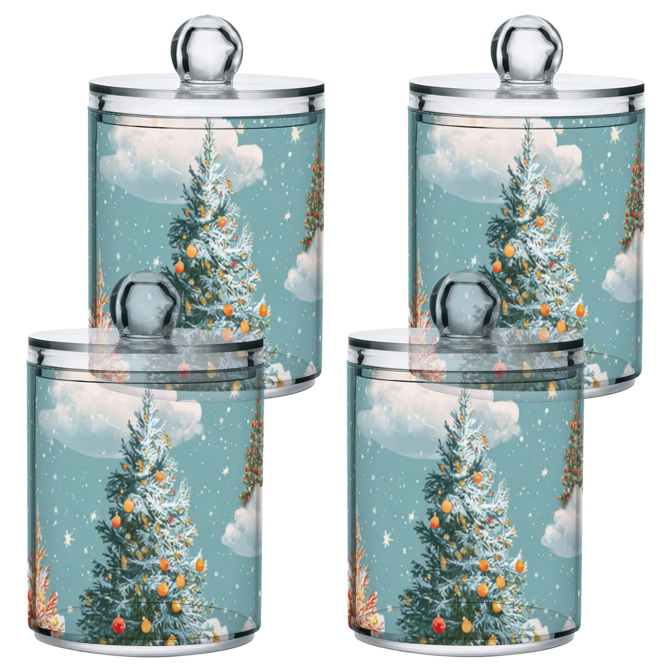 Christmas Trees on Clouds Snowflakes Christmas Translucent Plastic Cans ...