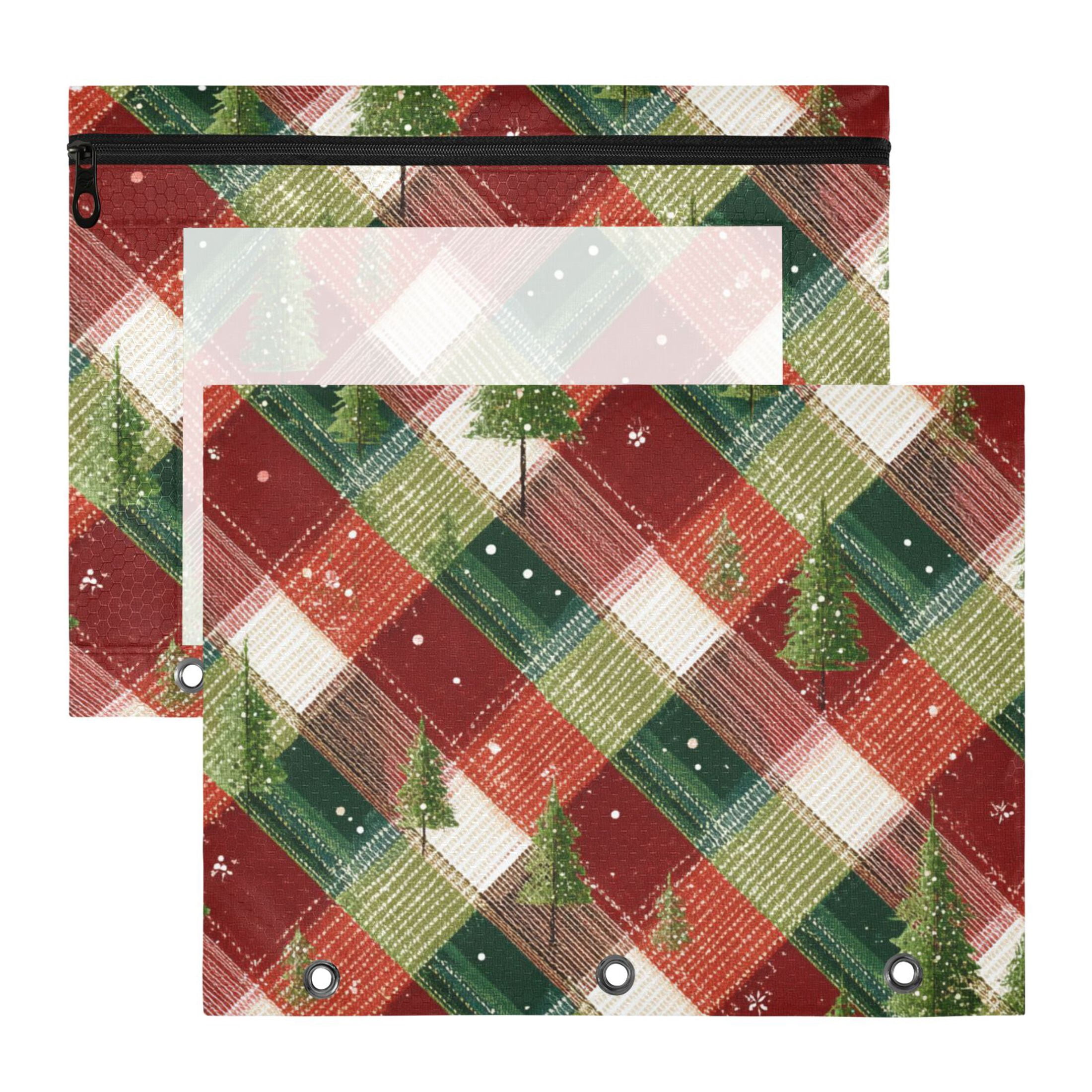 Christmas Trees on Green Red Plaids 3-Ring Binder Pocket with Zipper ...
