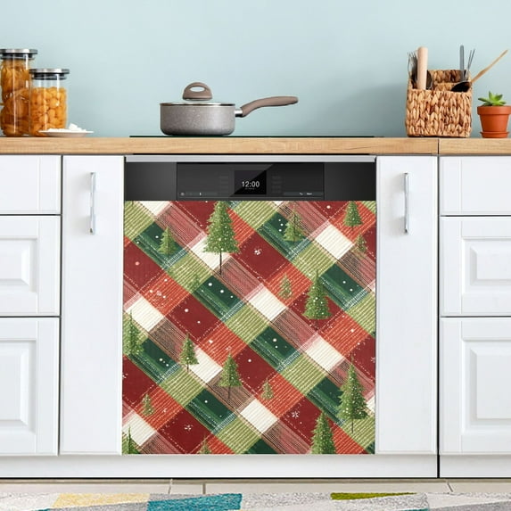 Christmas Trees on Green Red Plaids Dishwasher Magnet Refrigerator ...