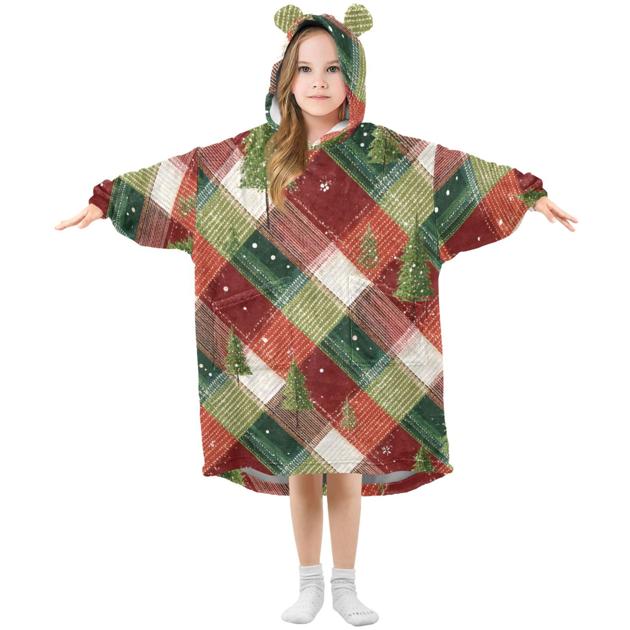 Christmas Trees on Green Red Plaids Flannel Wearable Blankets Hooded ...