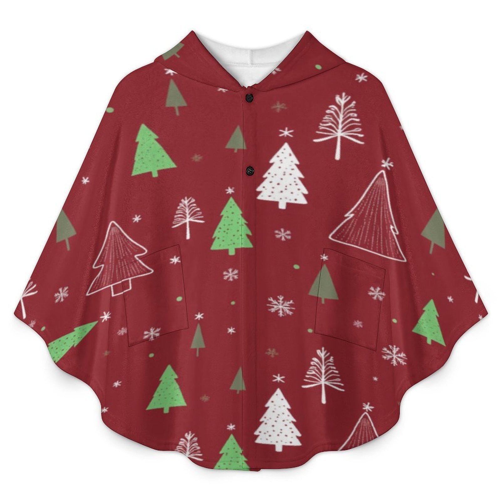 Christmas Trees on Red Blanket Oversized Wearable Hooded Blanket Warm ...