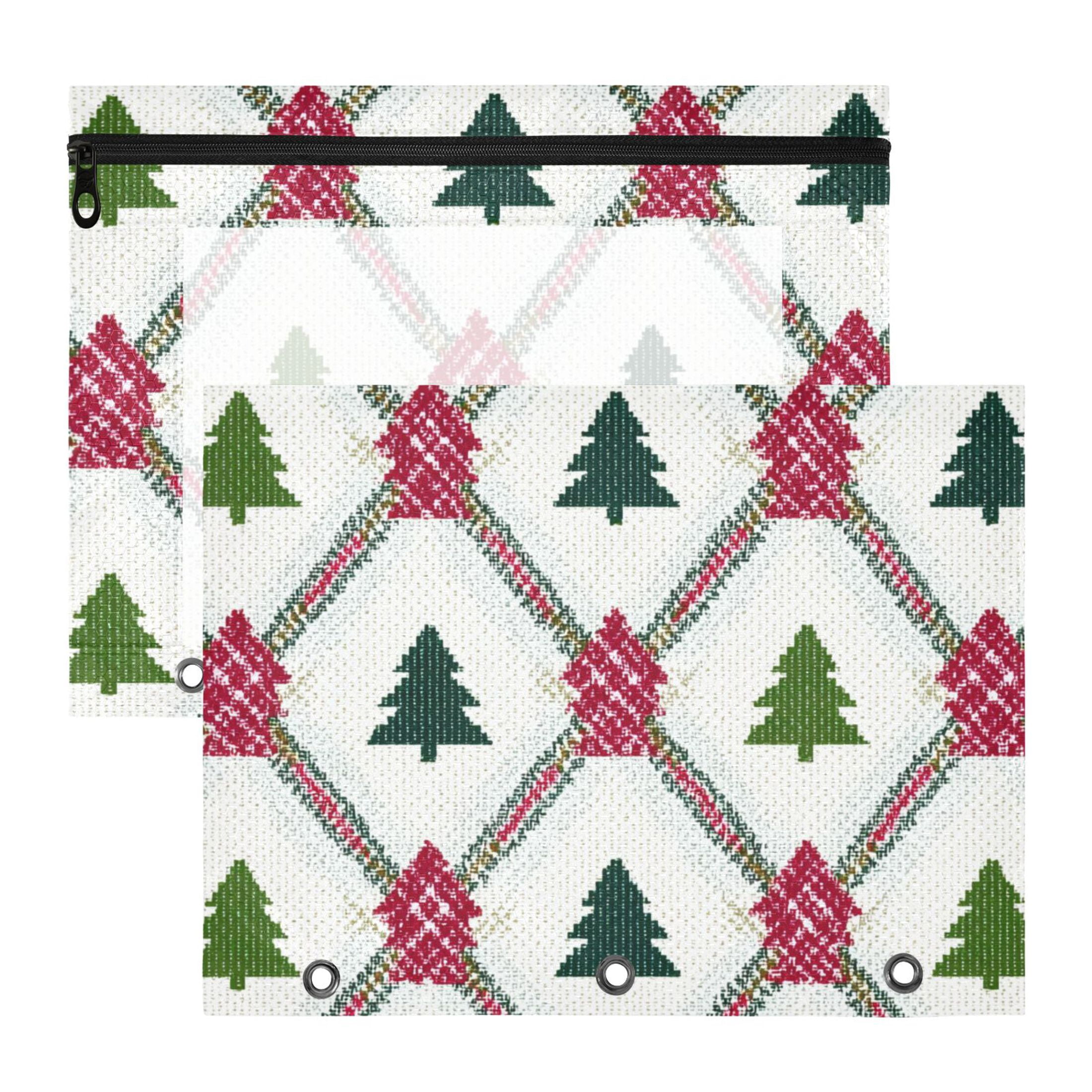 Christmas Trees with Colorful Diagonal Lines 3-Ring Binder Pocket with ...