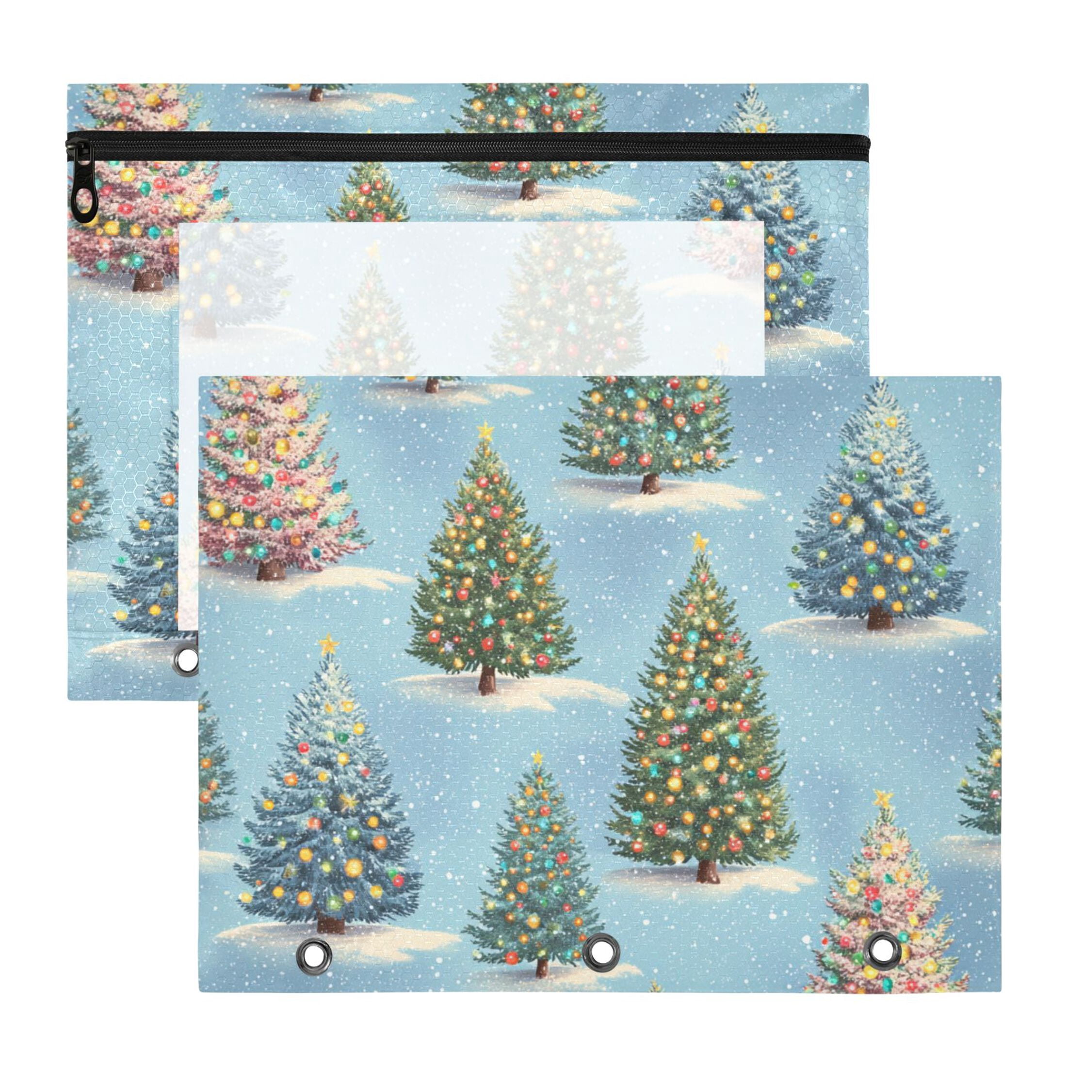 Christmas Trees with Colorful Lights 3-Ring Binder Pocket with Zipper ...