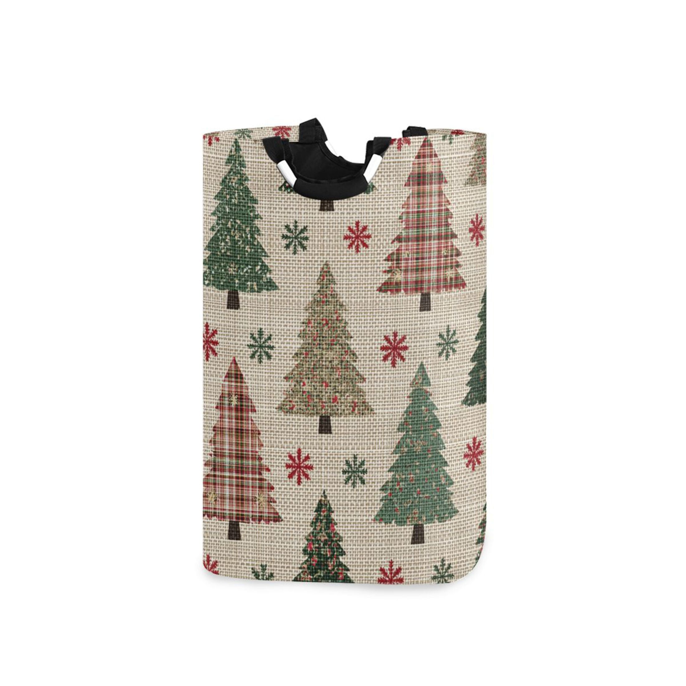 Christmas Trees with Plaid Red Green Snowflake Laundry Basket with ...