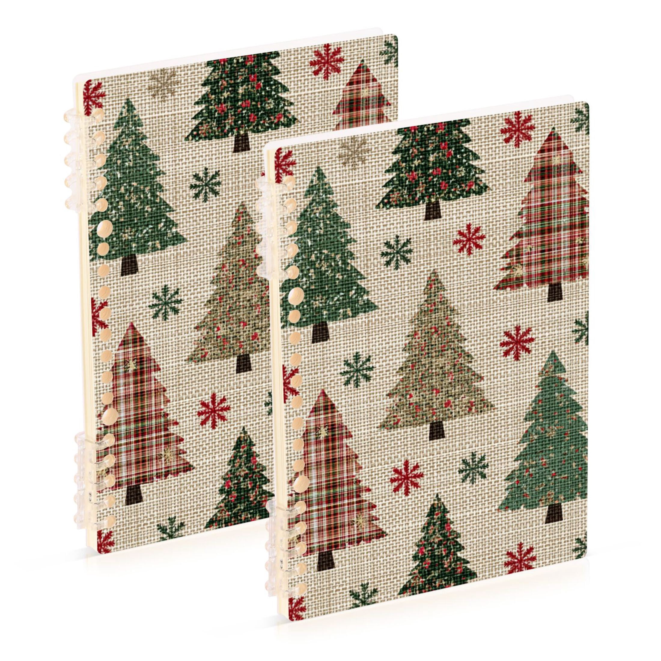 Christmas Trees with Plaid Red Green Snowflake Notebook Detachable Coil ...