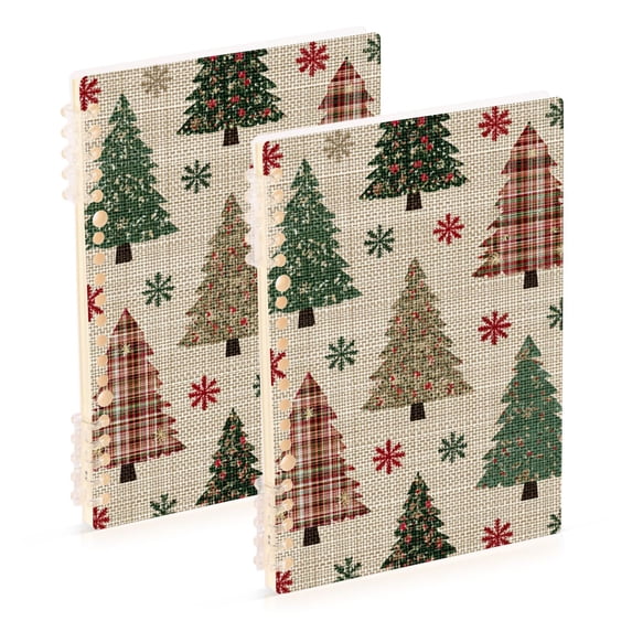 Christmas Trees with Plaid Red Green Snowflake Notebook Detachable Coil ...