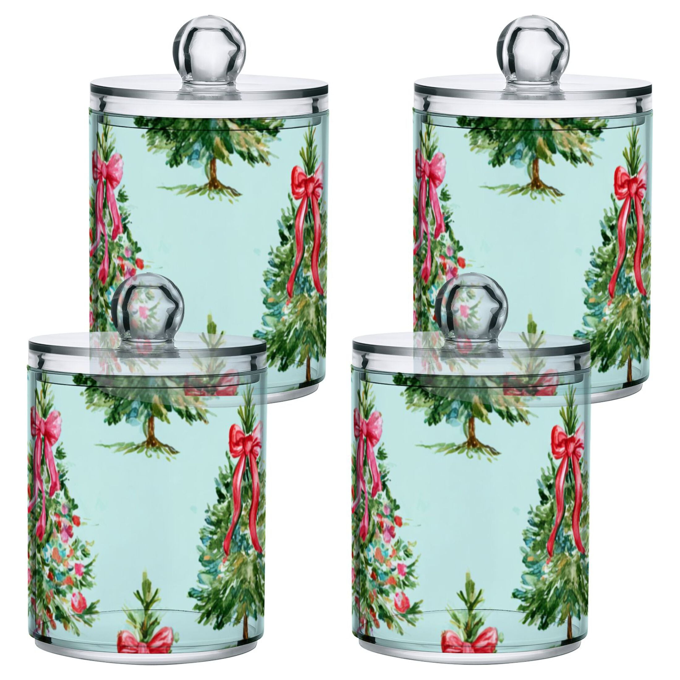 Christmas Trees with Red Pink Bows Translucent Plastic Cans Storage ...