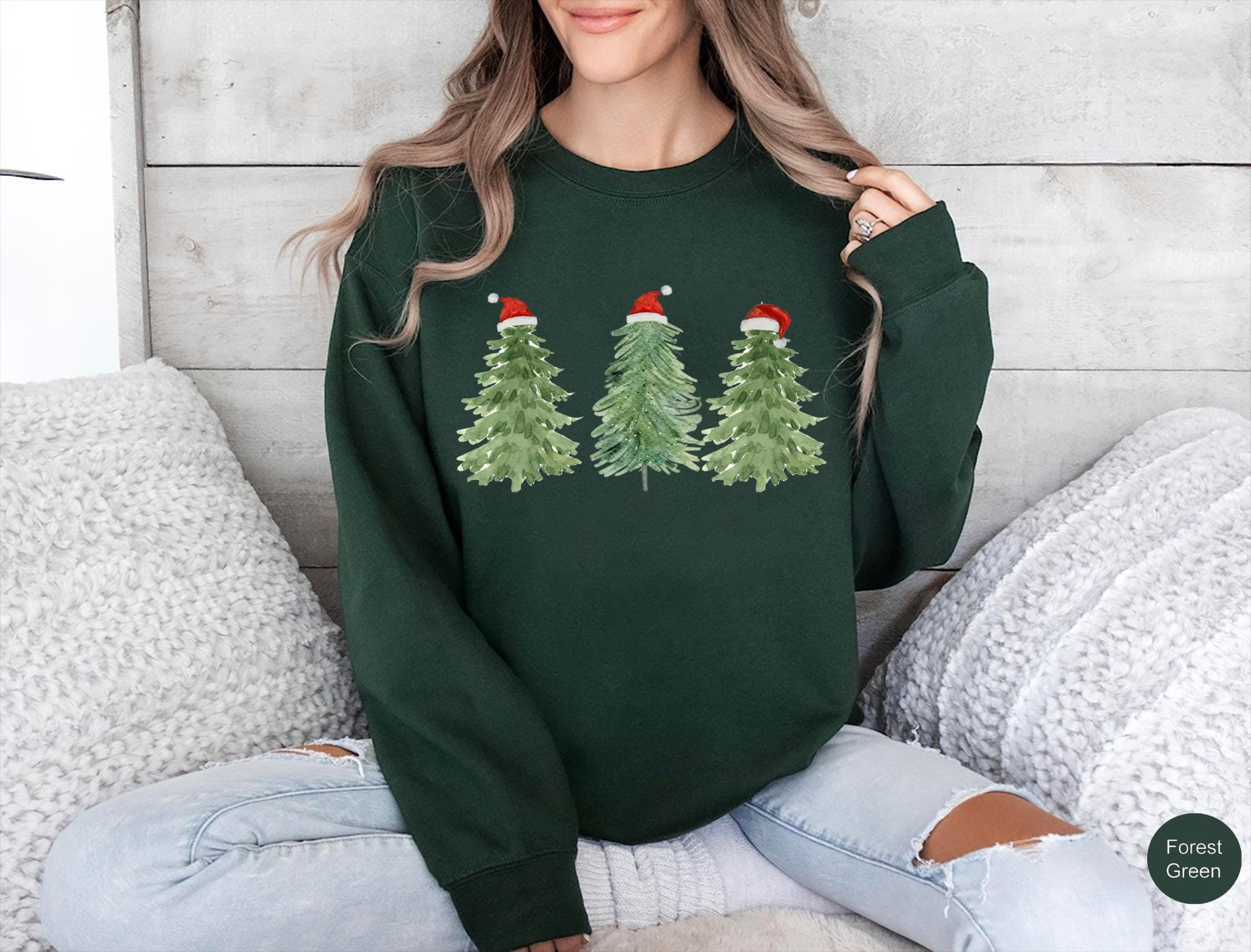 Christmas Trees with Santa Hat T-Shirt, Merry and Bright Trees ...