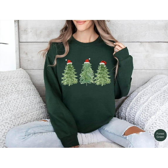 Christmas Trees with Santa Hat T-Shirt, Merry and Bright Trees ...