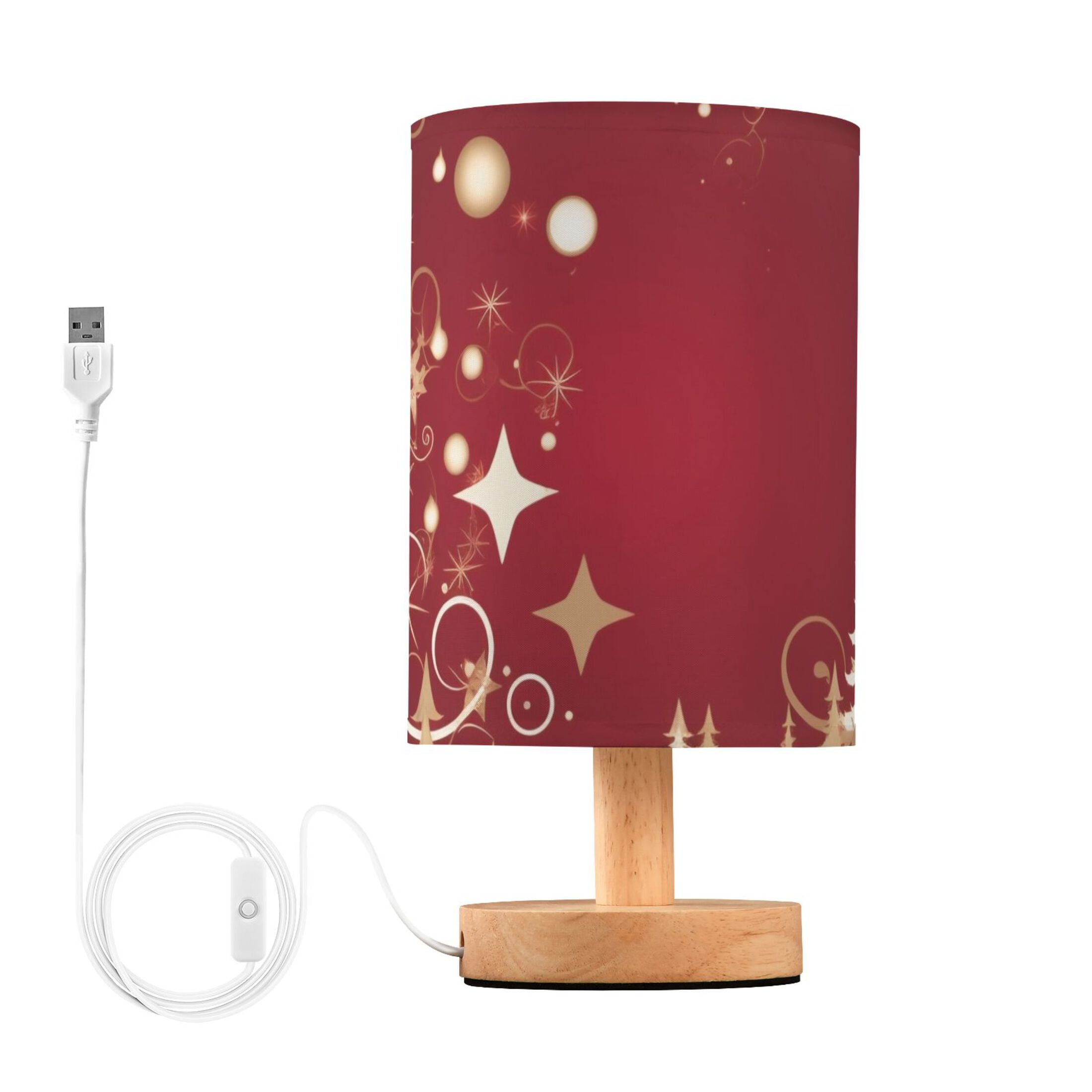 Christmas Trees with Stars Bedside Table Lamp LED Warm Lights with USB ...