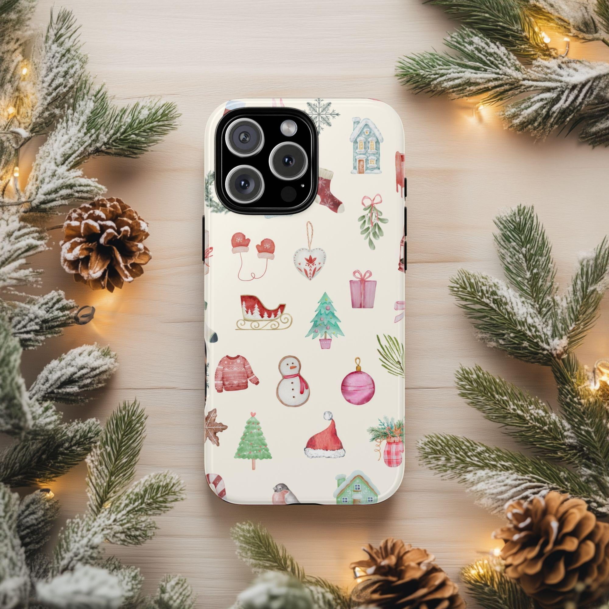Christmas Trinket Watercolor Collage Case for iPhone 17 11 12 13 14 15 ...