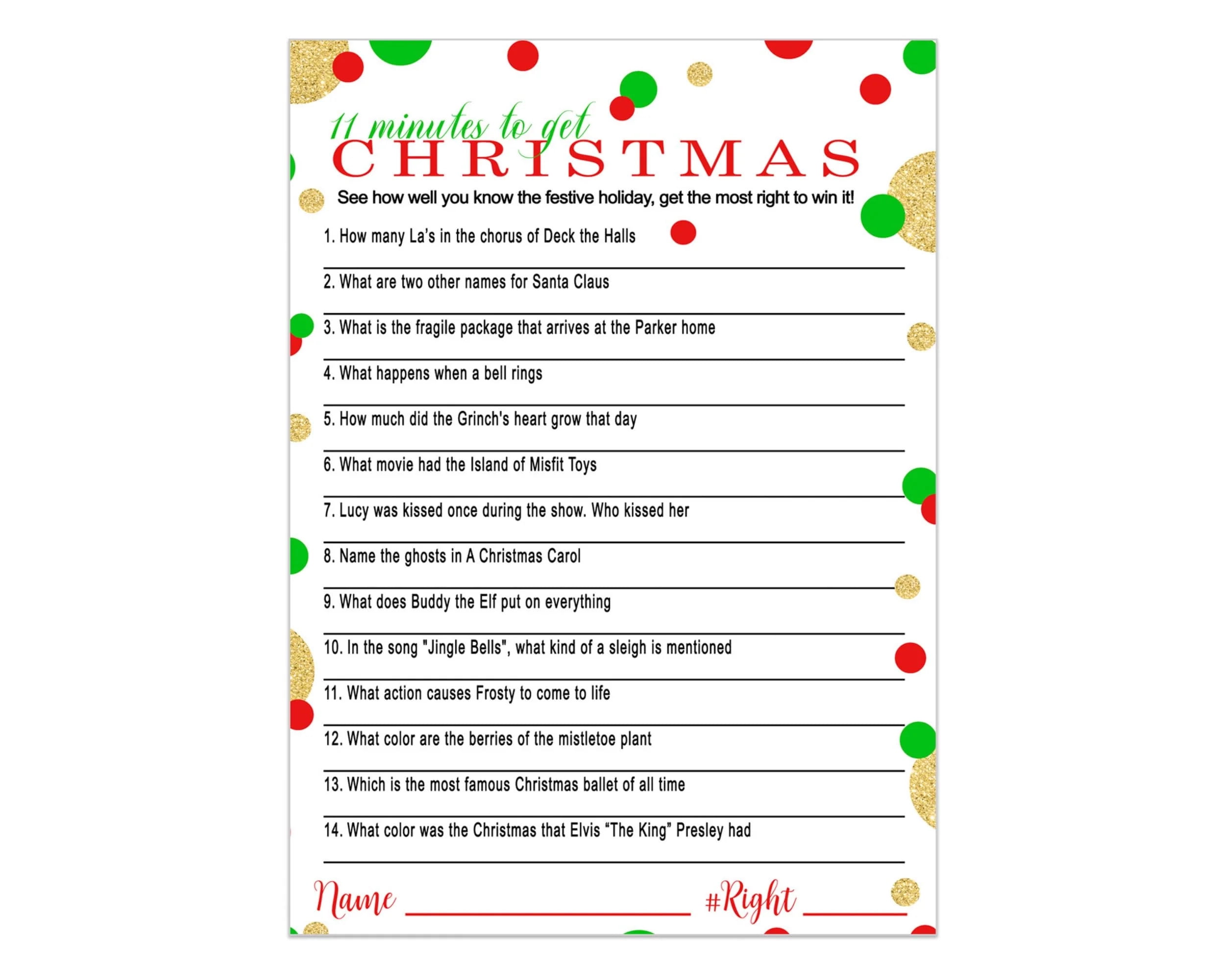Christmas Trivia Game Cards Version 1 (25 Pack) Festive Holiday Party ...