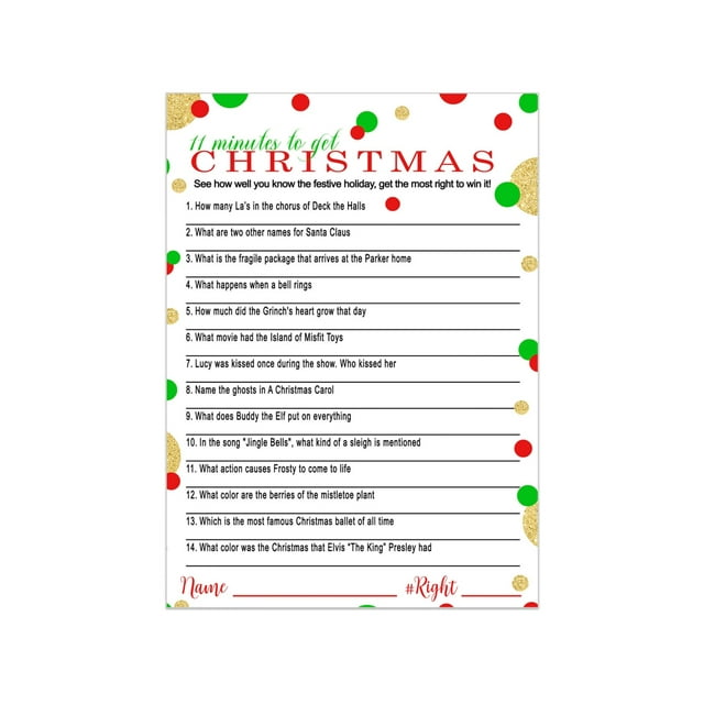 Christmas Trivia Game Cards Version 1 (25 Pack) Festive Holiday Party ...