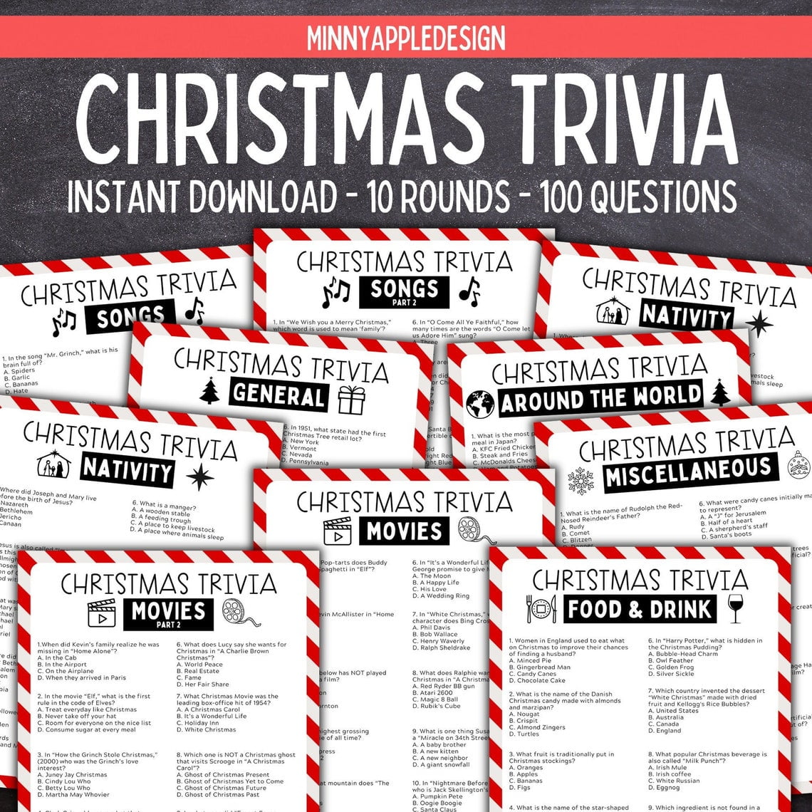 Christmas Trivia Game, Holiday Party Quiz for Large Groups and Adults ...