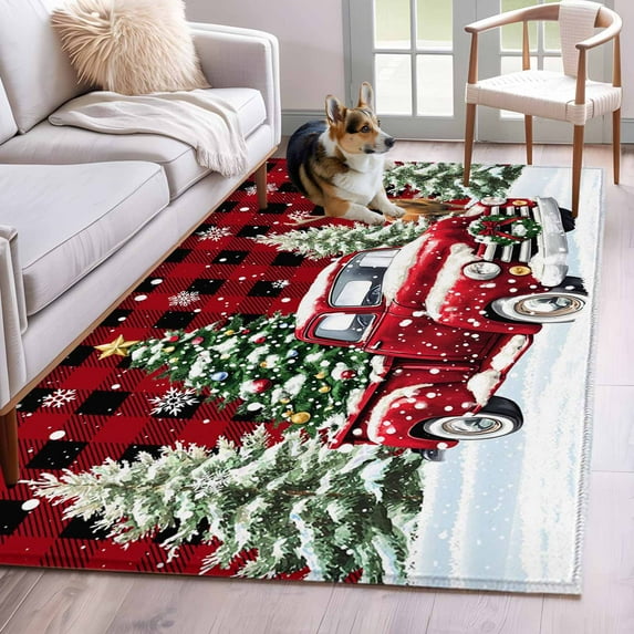 Christmas Truck Area Rug 4x6 Washable Rug Non Slip Winter Snowflakes ...