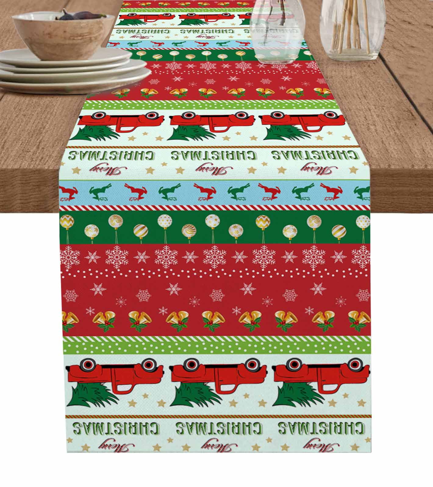 Christmas Truck Burlap-Cotton Table Runner 70 Inches Long,Xmas Tree ...