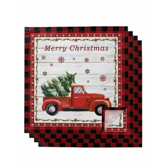 Christmas Truck Cloth Napkins Set of 4 Reusable Dinner Napkins, Xmas ...
