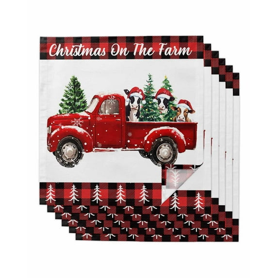Christmas Truck Cloth Napkins Set of 6 Reusable Dinner Napkins, Xmas ...