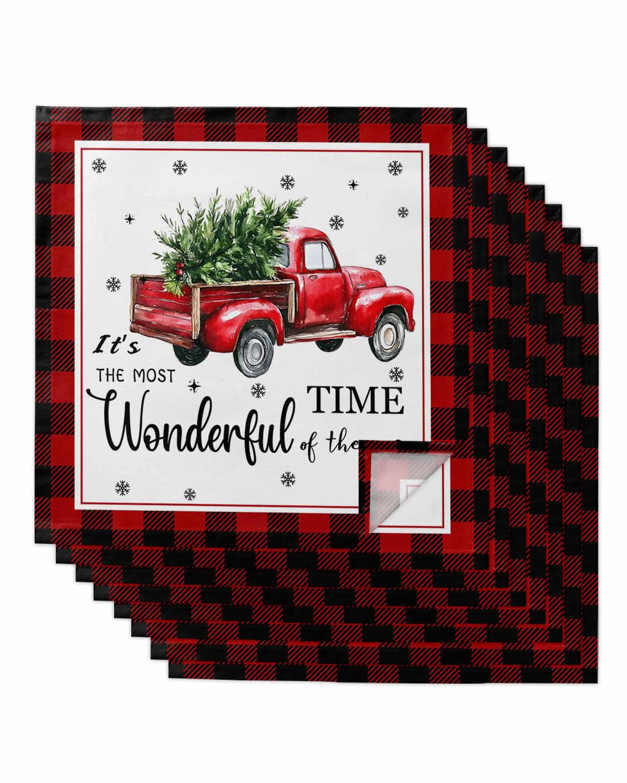 Christmas Truck Cloth Napkins Set of 8 Reusable Dinner Napkins, Buffalo ...