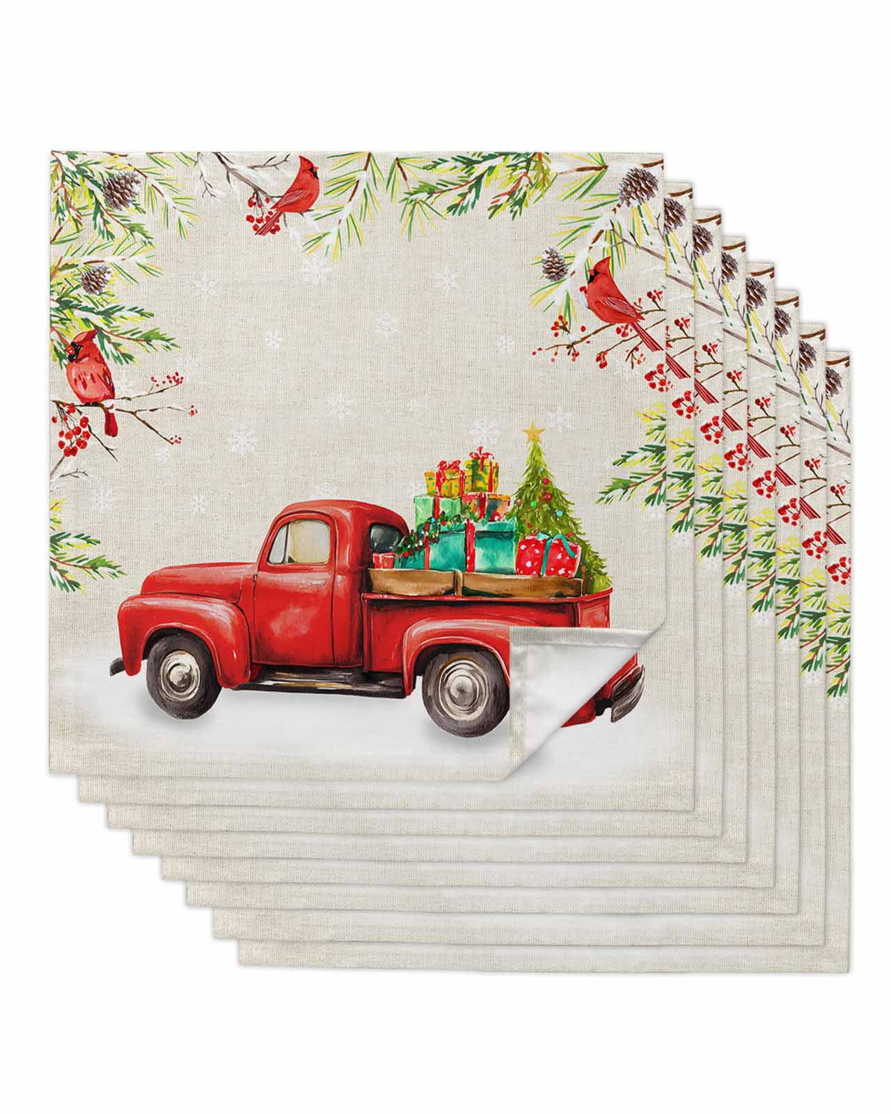 Christmas Truck Cloth Napkins Set of 8 Reusable Dinner Napkins, Xmas ...