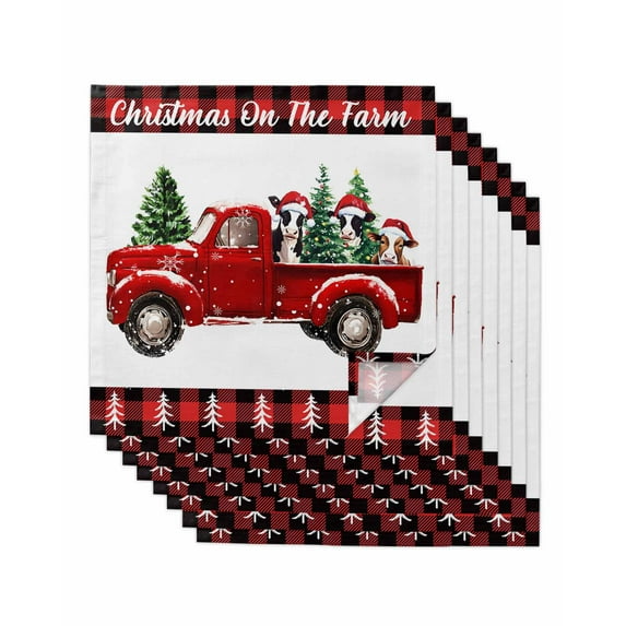 Christmas Truck Cloth Napkins Washable Set of 8, Xmas Tree Red Plaid ...