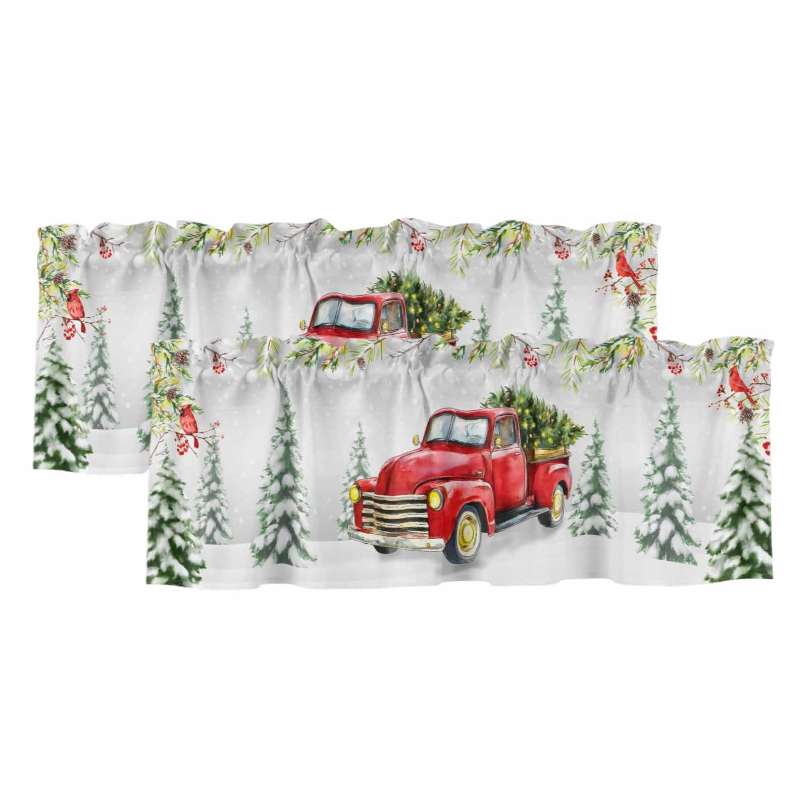 Christmas Truck Curtain Valances for Windows, Kitchen Valance Window ...