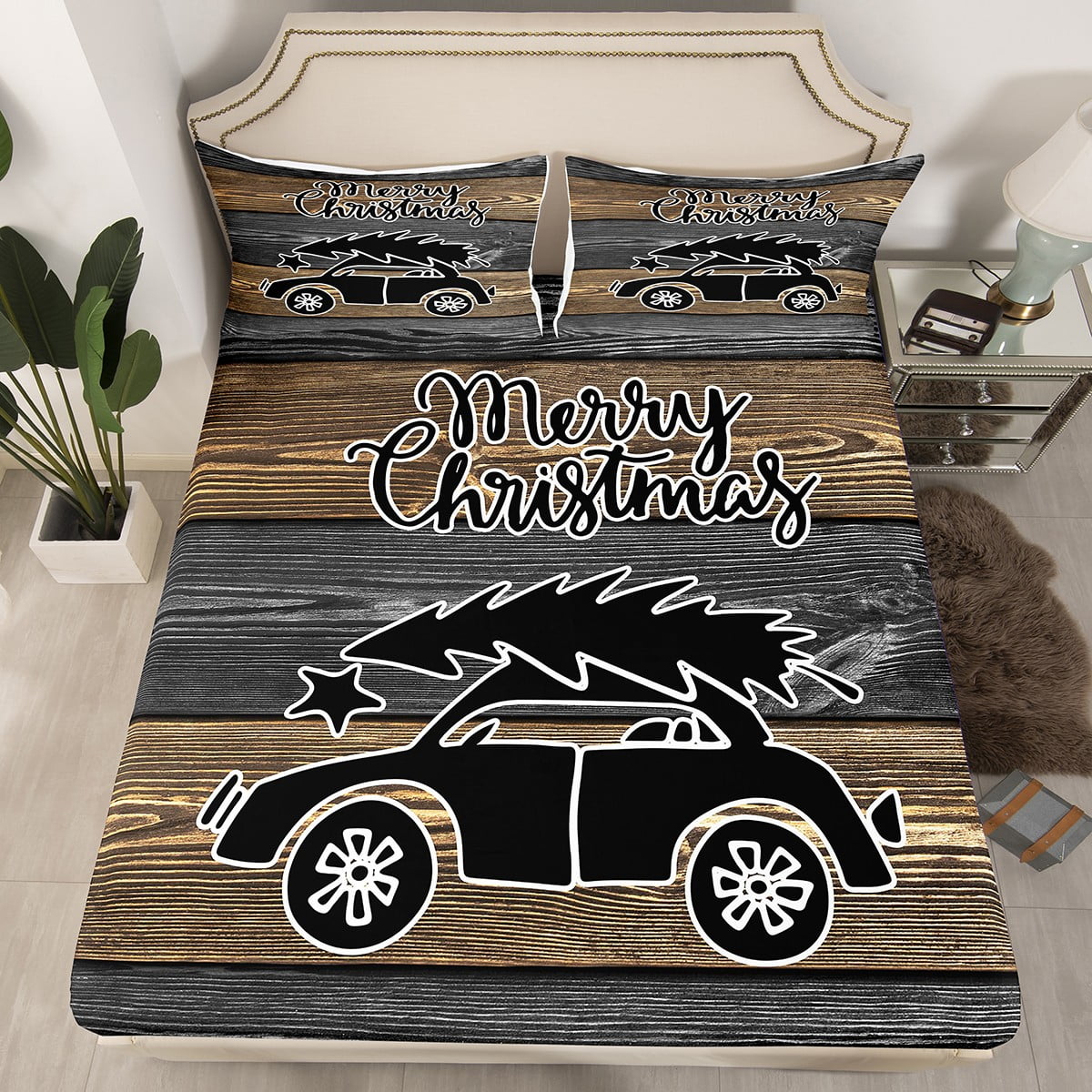 Christmas Truck Fitted Sheet Full,Construction Vehicle Christmas Tree ...