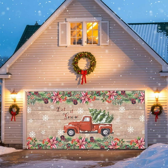 Christmas Truck Garage Door Banner Covers, Winter Snow Pine Fruit ...