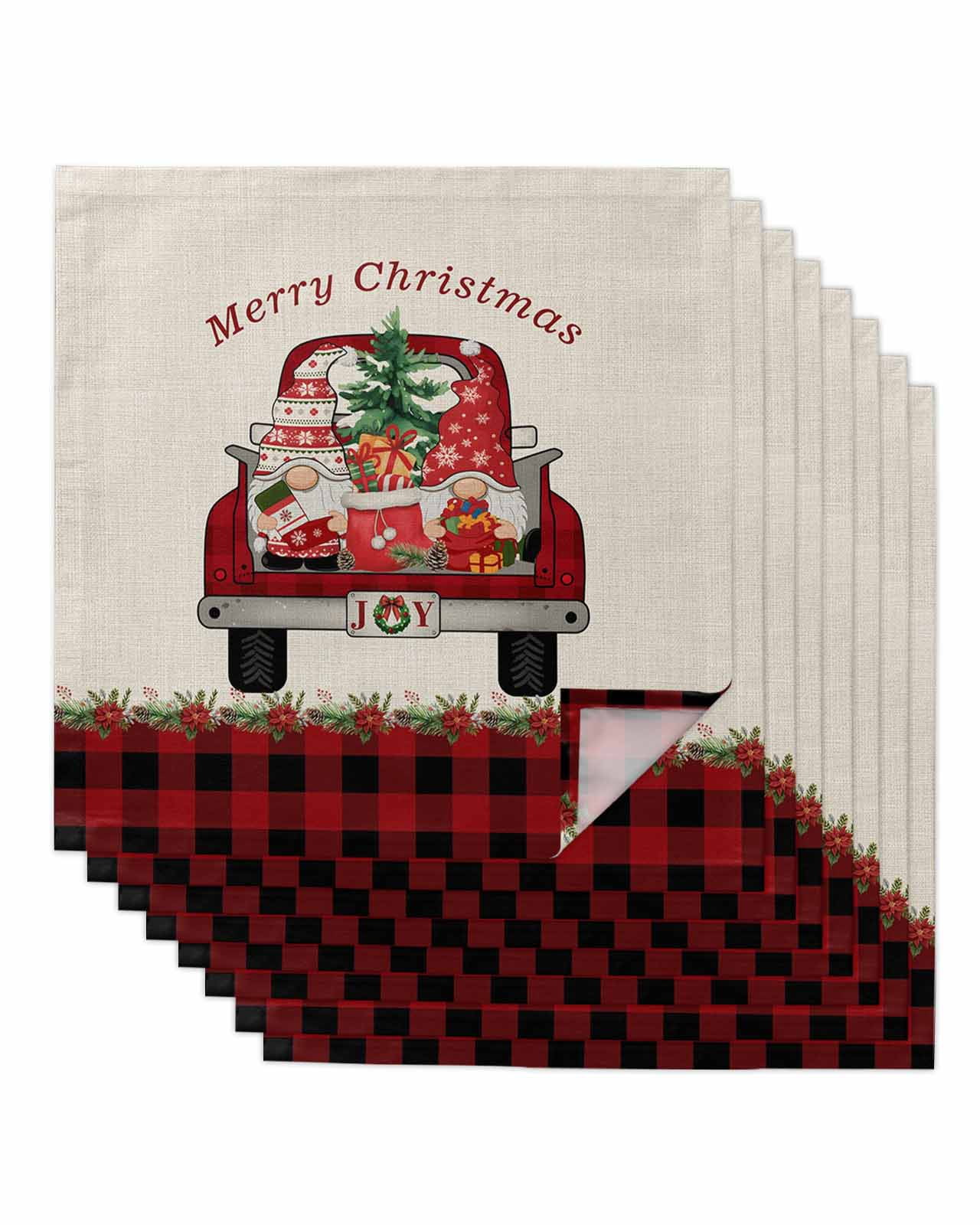 Christmas Truck Gnomes Cloth Napkins Set of 8 Reusable Dinner Napkins ...