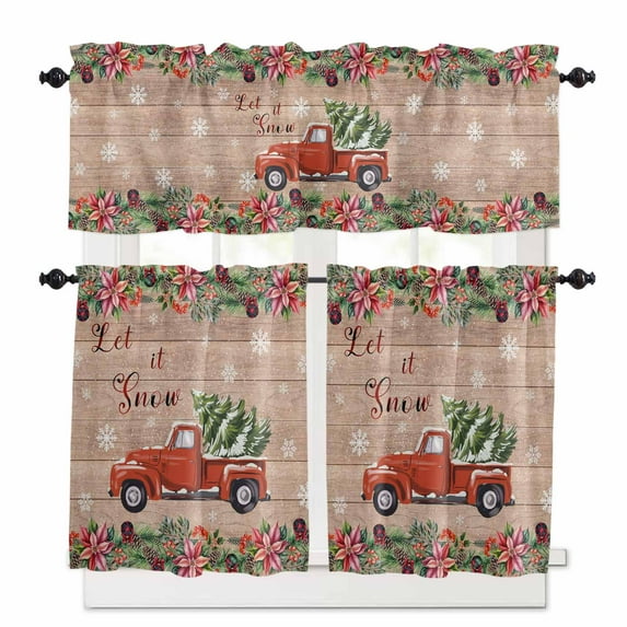 Christmas Truck Kitchen Curtains Valances and Tiers Set of 3 Winter ...