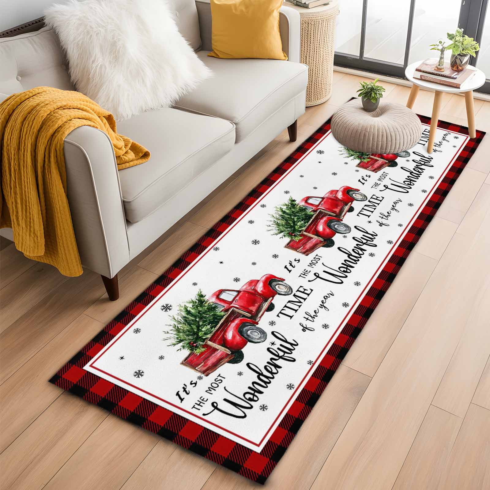 Christmas Truck Kitchen Runner Rug 2x6 Washable Runners for Hallway Non ...
