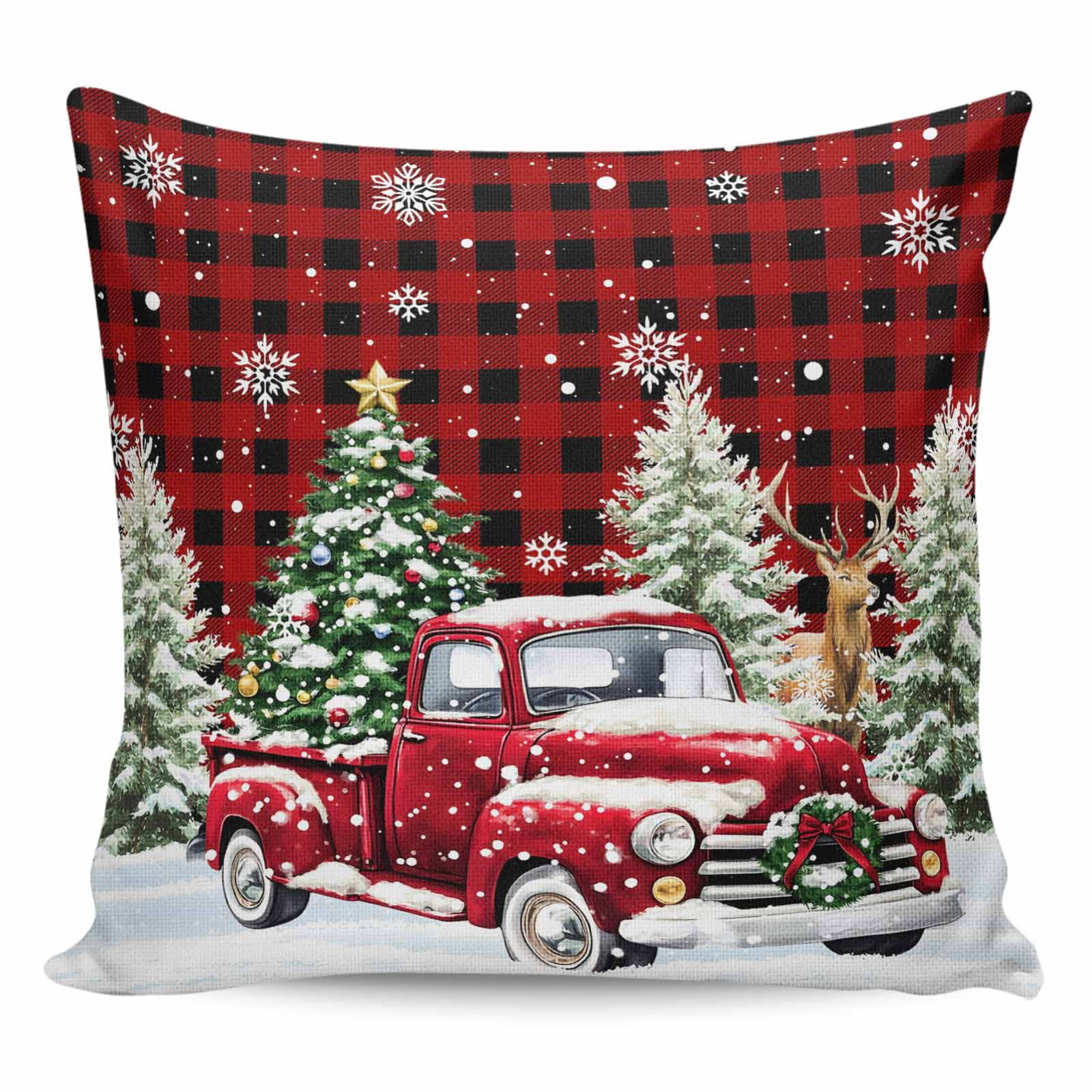 Christmas Truck Pillow Covers 16x16 Inch Decorative Throw Pillow Cover ...