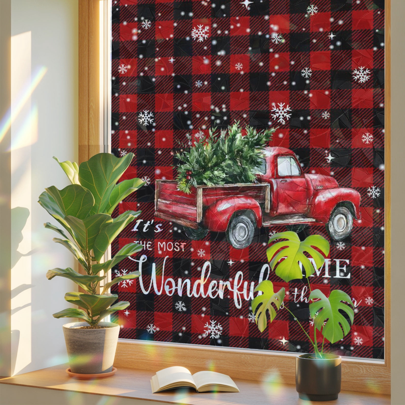 Christmas Truck Privacy Window Film,Decorative Stained Glass Window ...