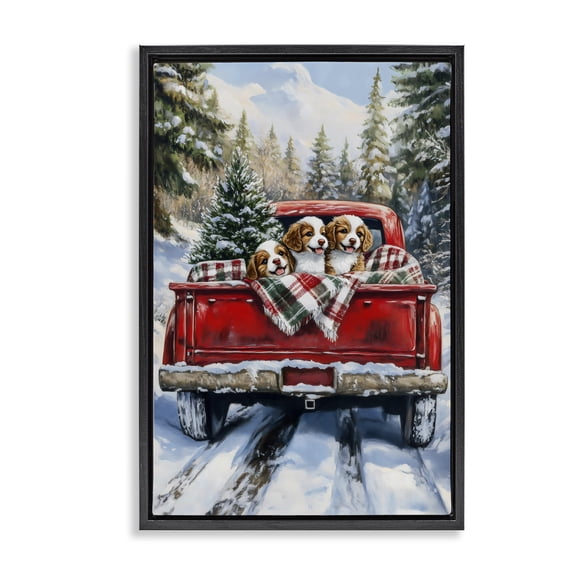 Christmas Lambs Trio Gray Framed Floater Canvas Wall Art, design by ...