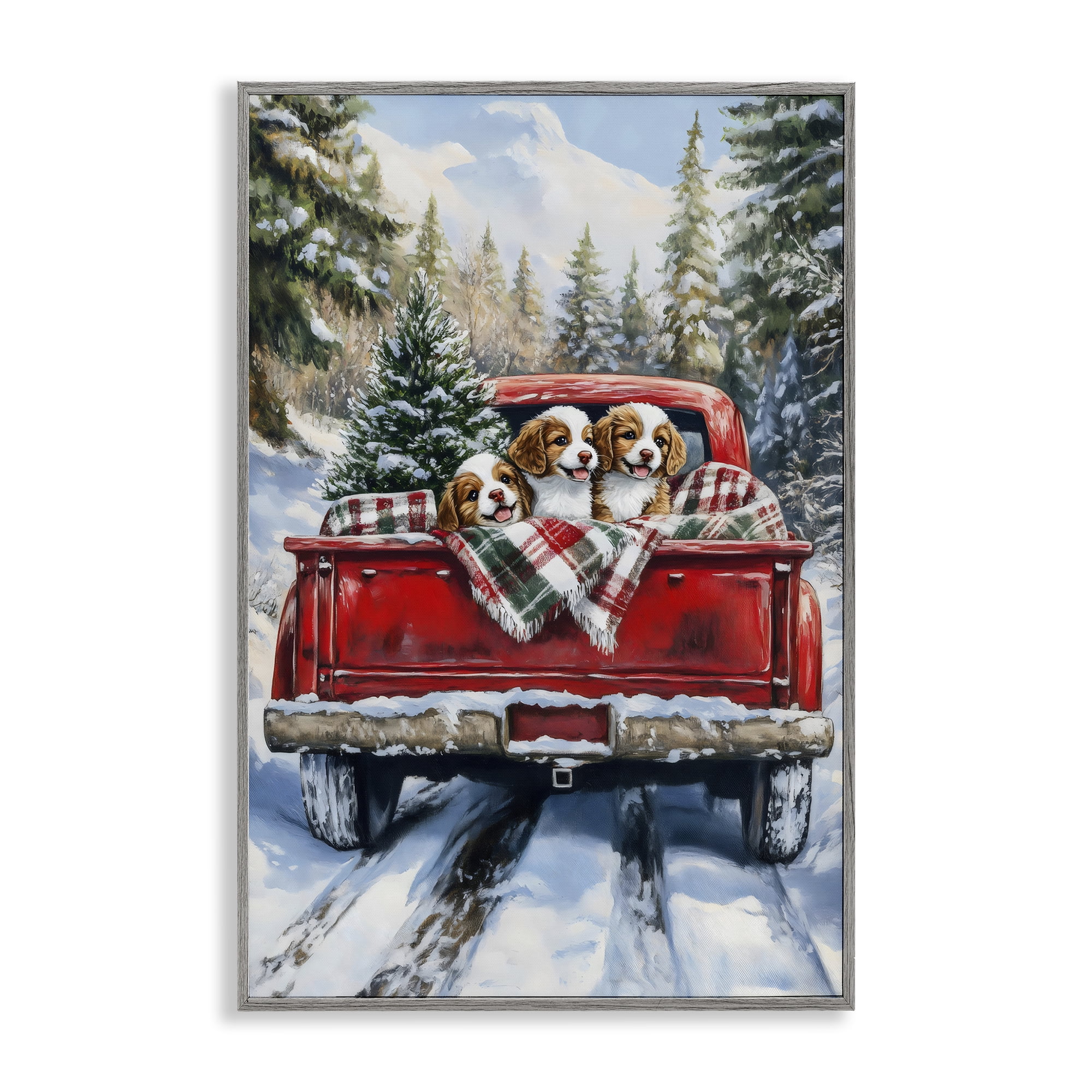 Christmas Truck Pups Trio Gray Framed Giclee Art, design by Petal ...