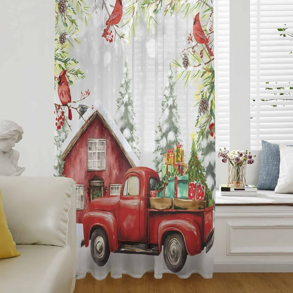 Christmas Truck Semi Sheer Curtains Drapes for Living Room,Bedroom ...