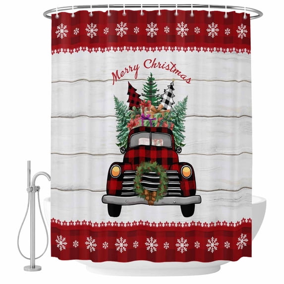 Christmas Truck Shower Curtain, Waterproof Shower Curtains for Bathroom ...