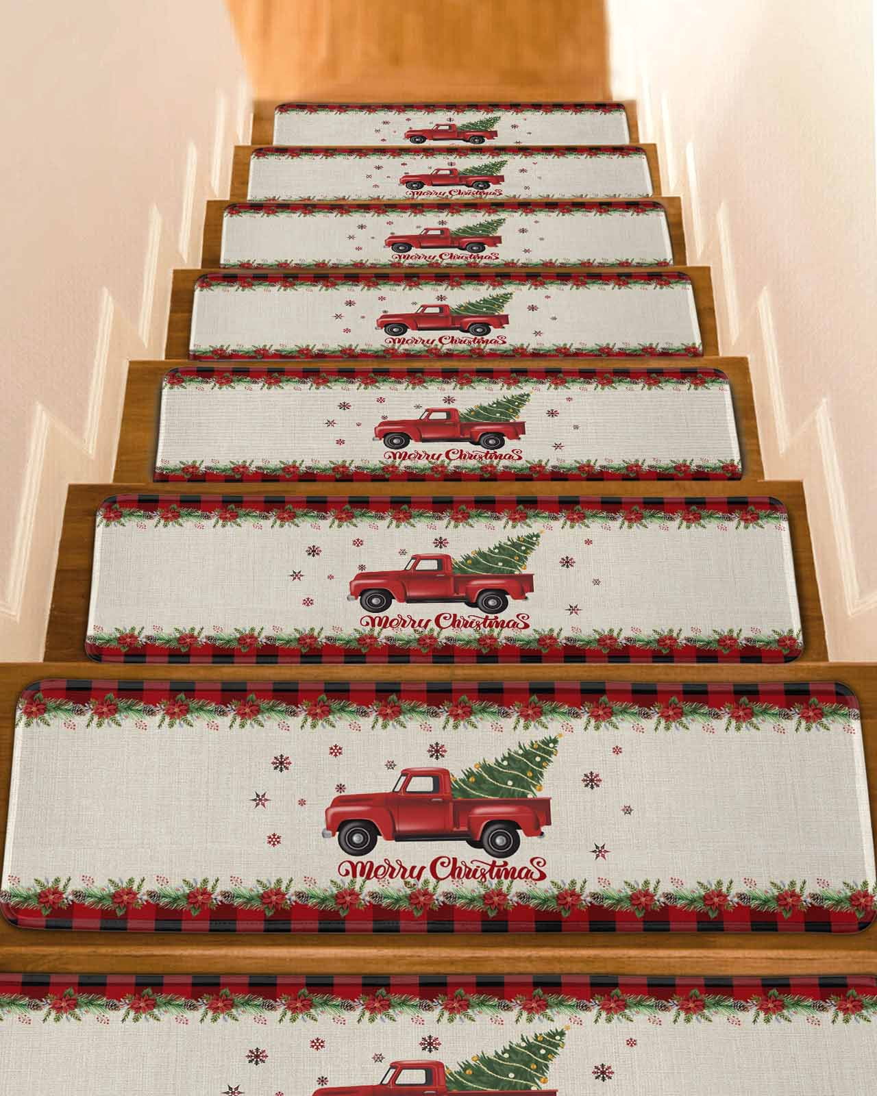 Christmas Truck Stair Treads for Wooden Steps Indoor Runner Rug Carpet ...