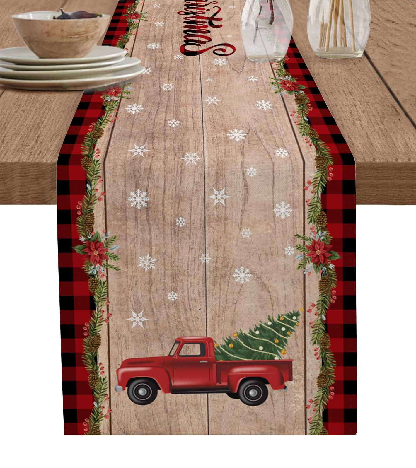 Christmas Truck Table Runner 72 Inches, Winter Xmas Tree Farmhouse ...