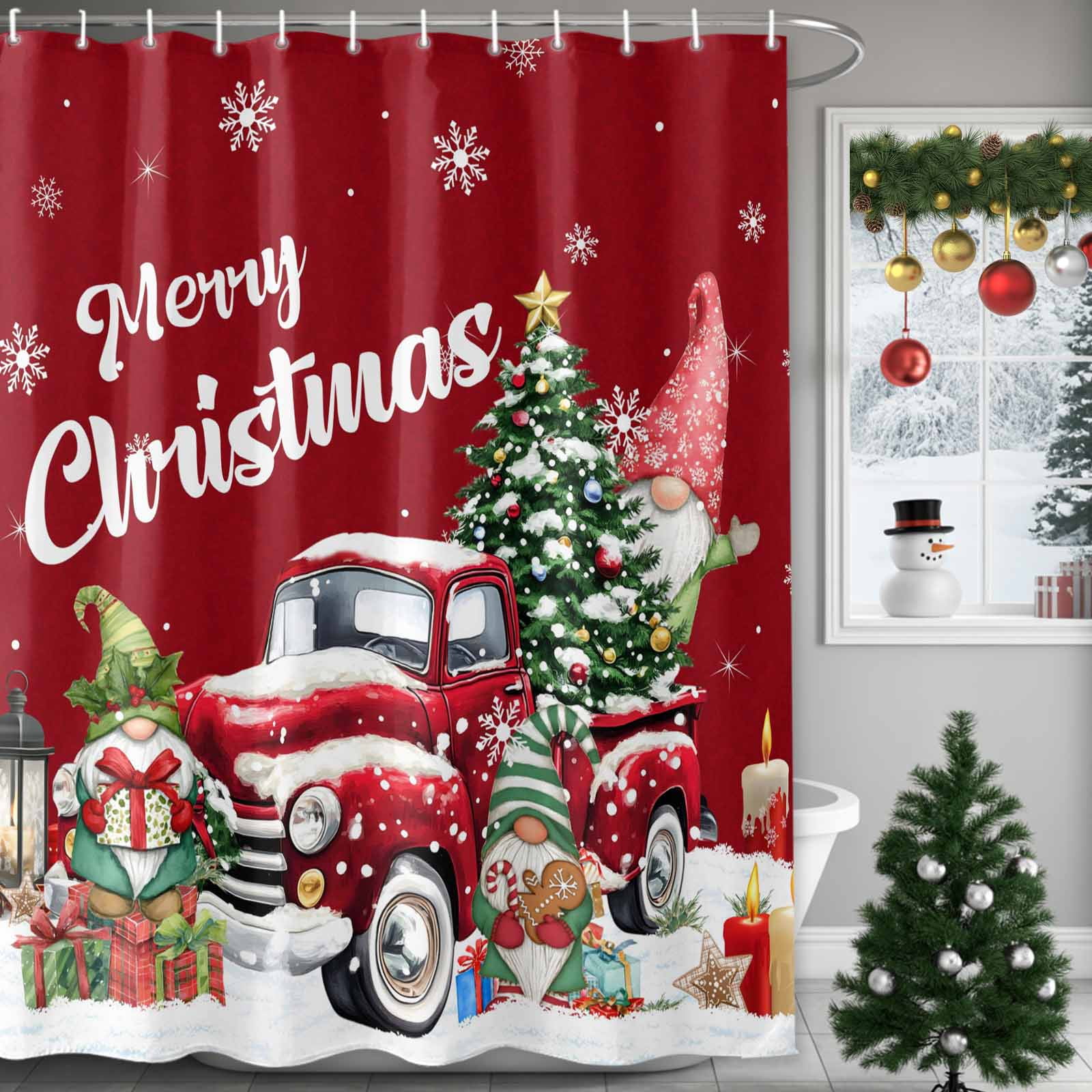 Christmas Trucks Dwarf Pine Tree Shower Curtain for Bathroom, Winter ...