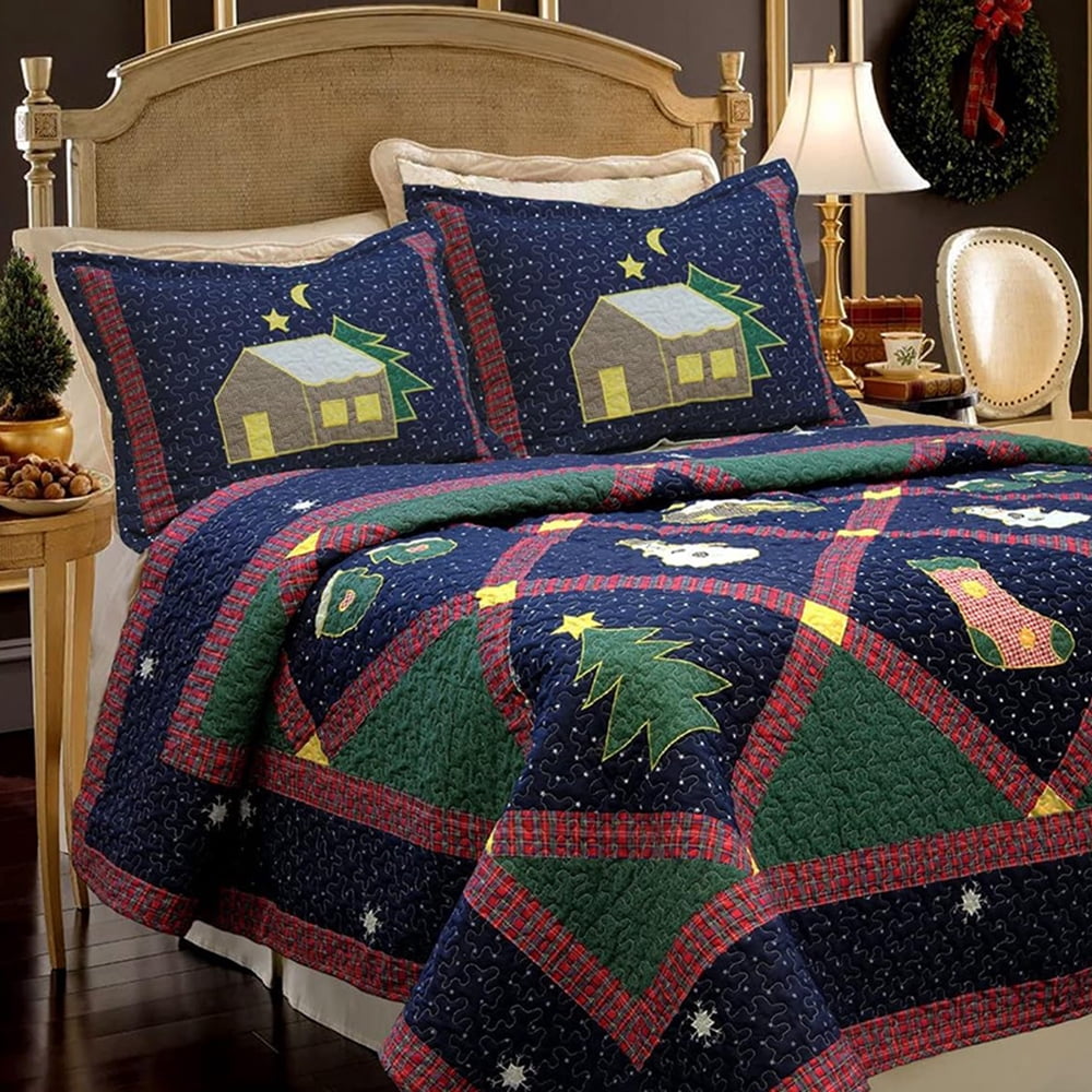 Christmas True Patchwork Navy Silent Night Starry Sky Cabin Reversible ...