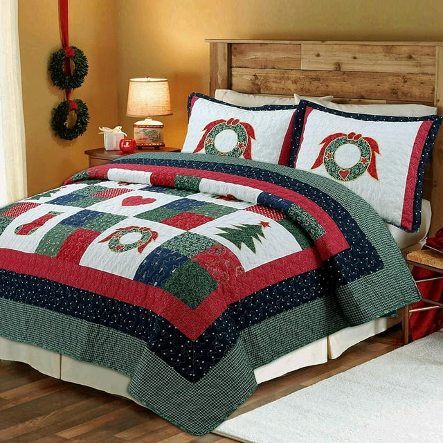 Christmas True Patchwork Wreaths Pine Tree Stockings Rustic Reversible ...